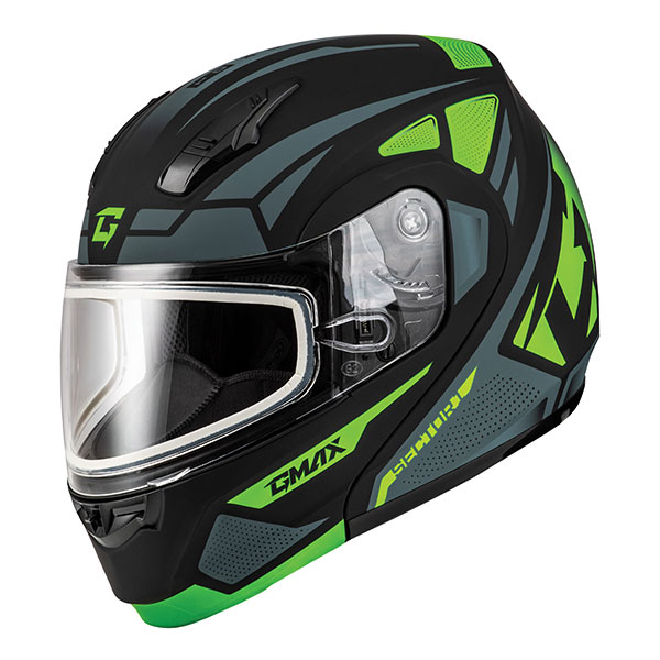 GMAX MD04 SECTOR MODULAR SNOW HELMET 3XL GREEN DOUBLE LENS - 490-4739D